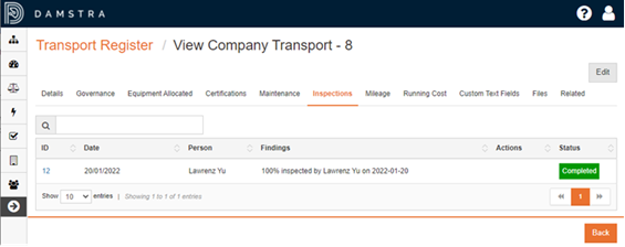 DS Release 27 Jan 2022 - Integration between Safety and Forms (Vehicle Inspection Form) – Damstra