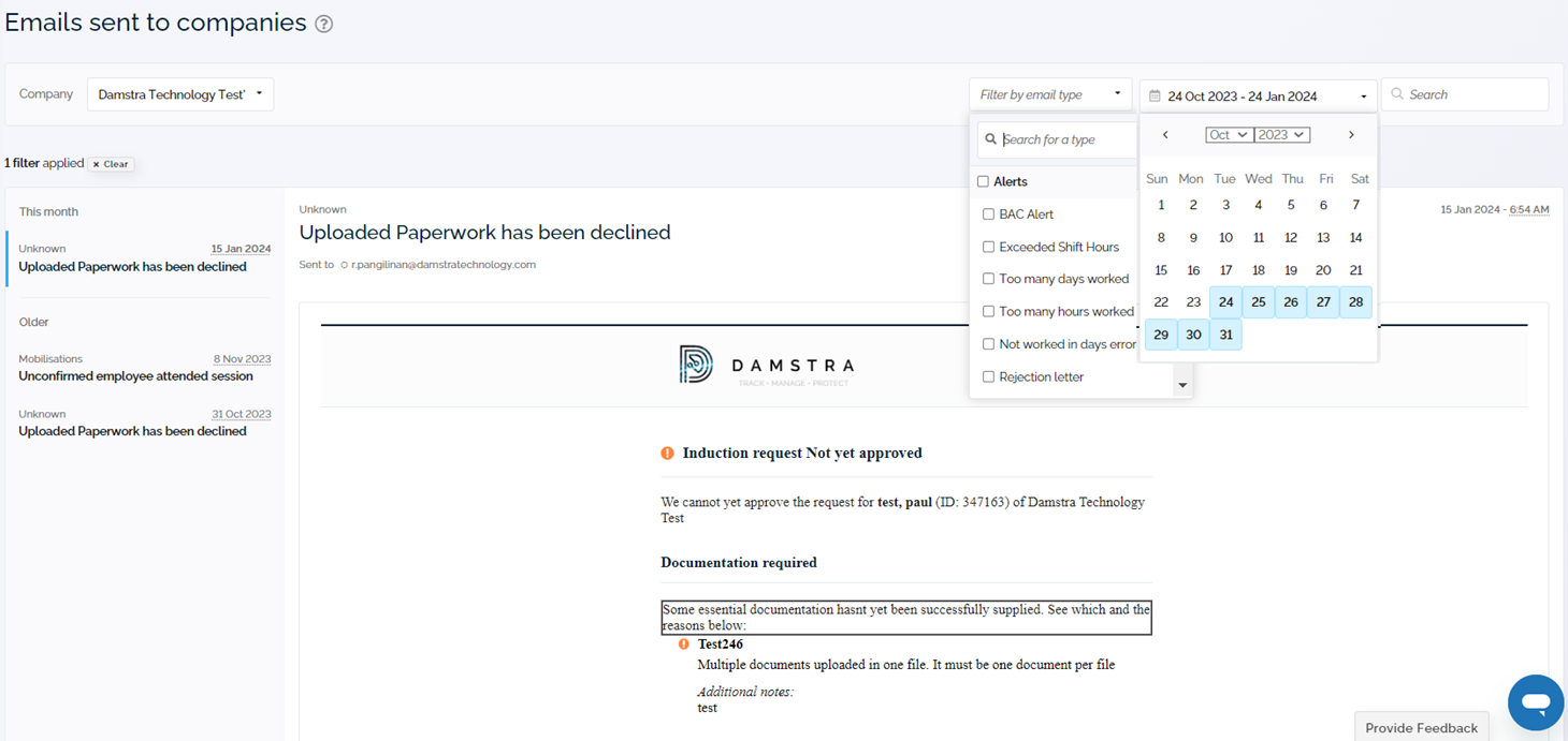 Emails Sent to Companies – Damstra
