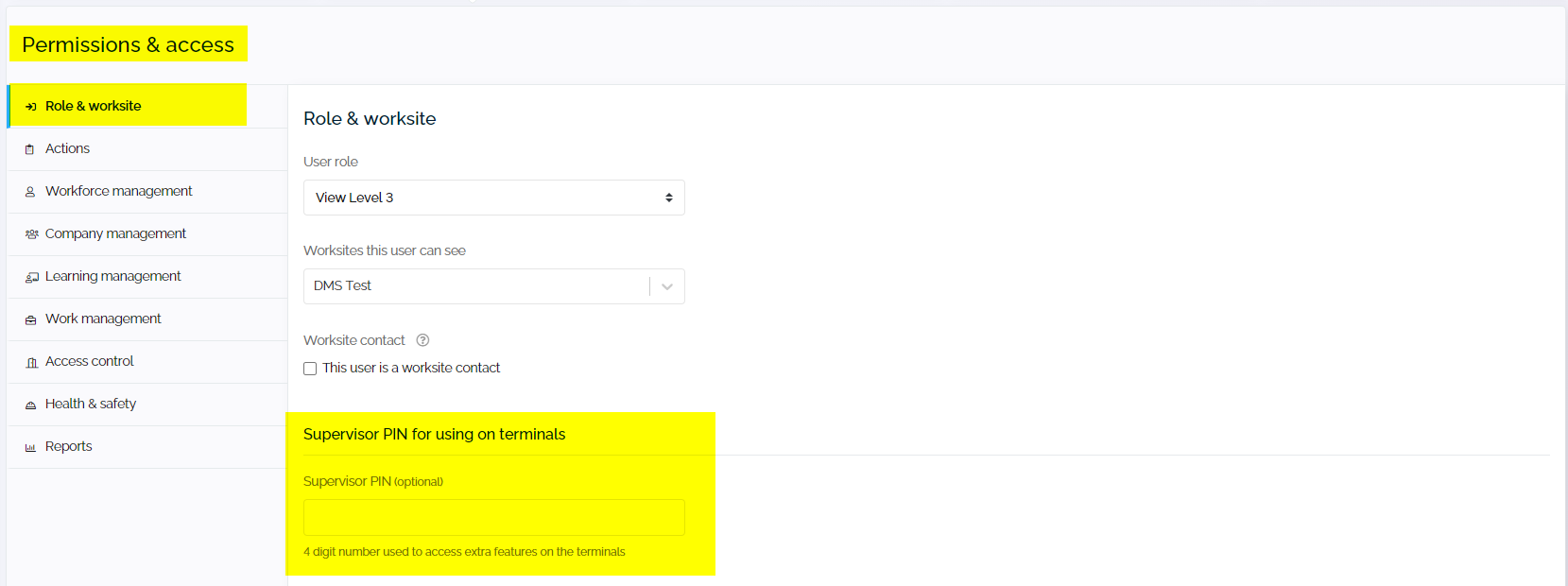 Supervisor PIN – Damstra