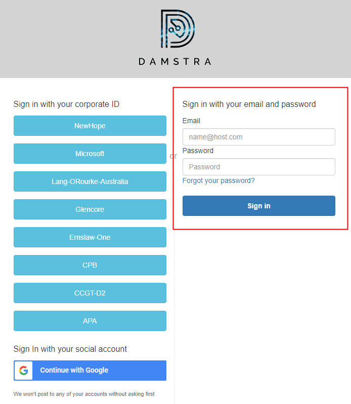 Login instructions – Damstra