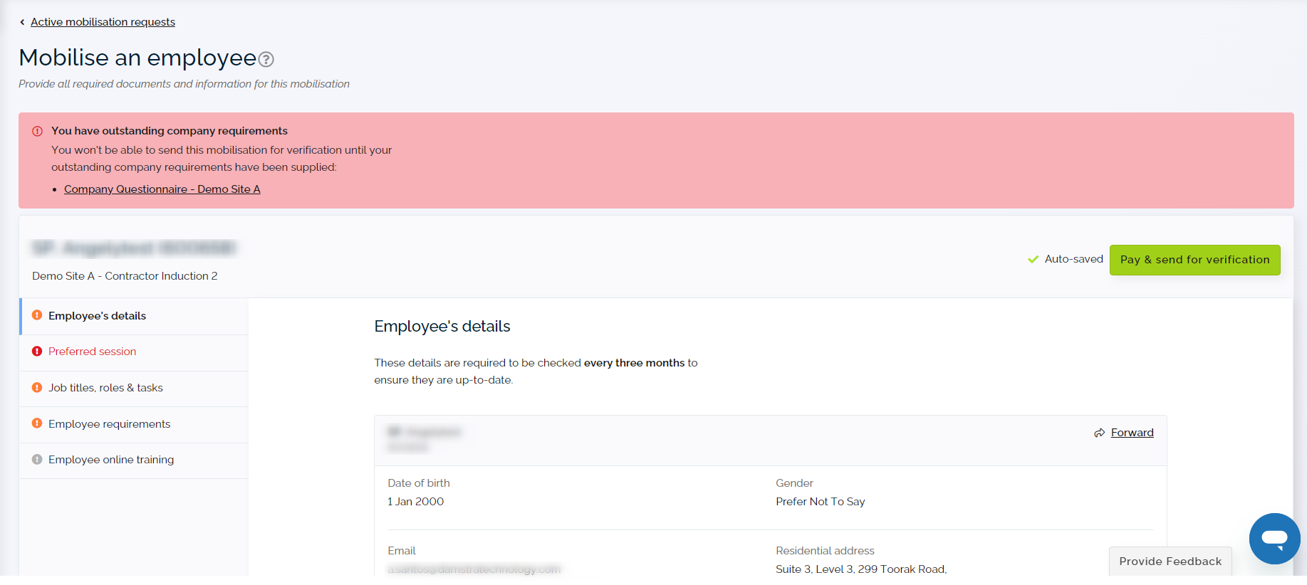 Active Mobilisation Requests – Damstra