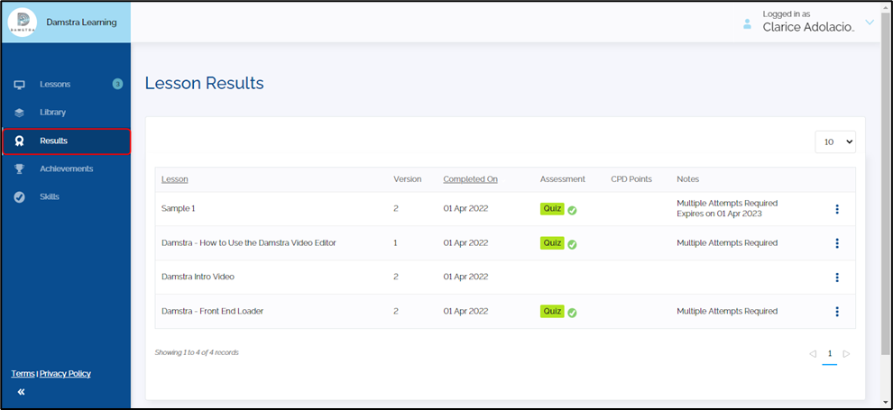 Completed Lessons – Damstra